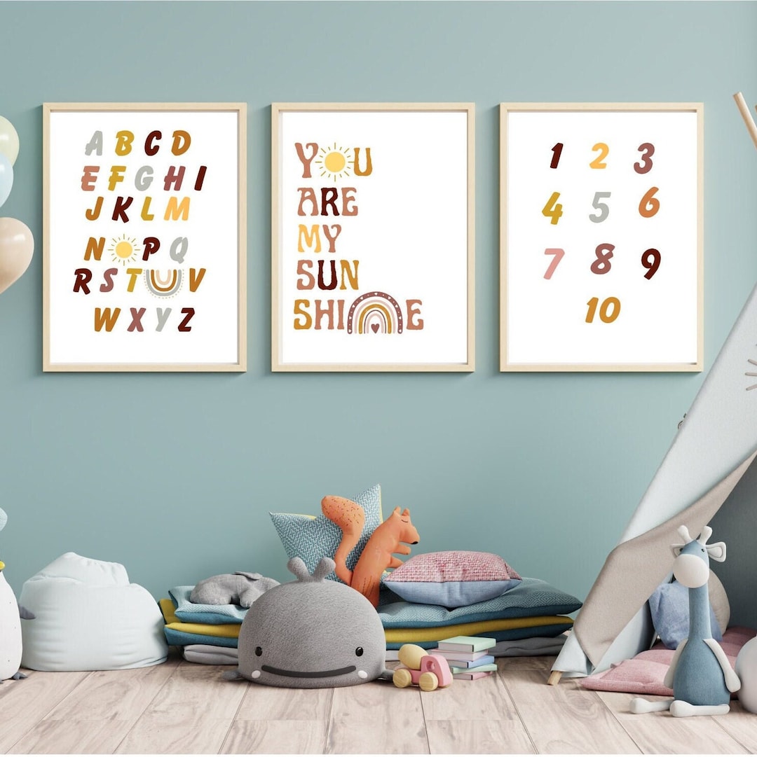 4 Digital Download Boho Alphabet Number Posters, Nursery Decor ...