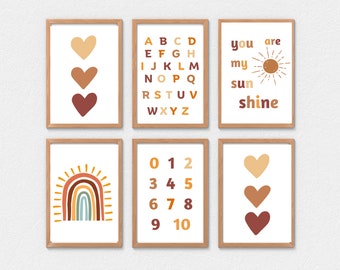 4 Digital Download Boho Alphabet Number Posters, Nursery Decor ...