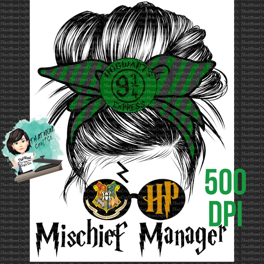 Wizard Potter Mischief Manager Messy Bun Png, Mom Life, Digital ...