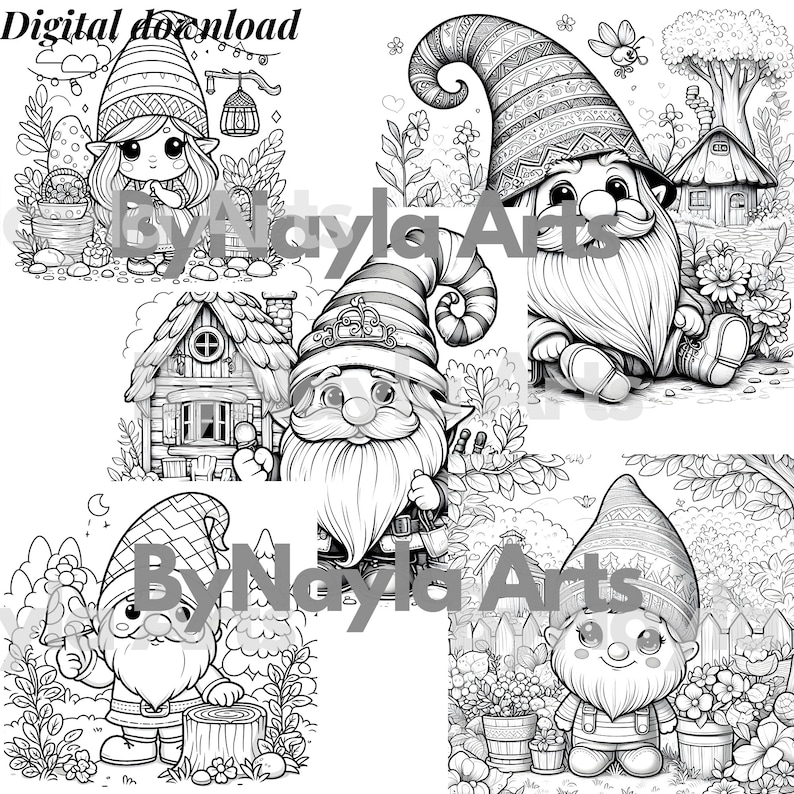 Digital Printable Coloring Book - 30 Adorable Gnomes - Coloring Book ...