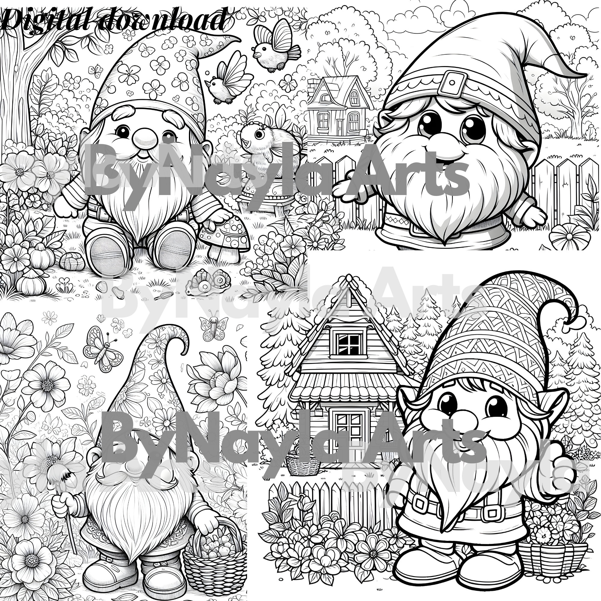 Digital Printable Coloring Book - 30 Adorable Gnomes - Coloring Book ...