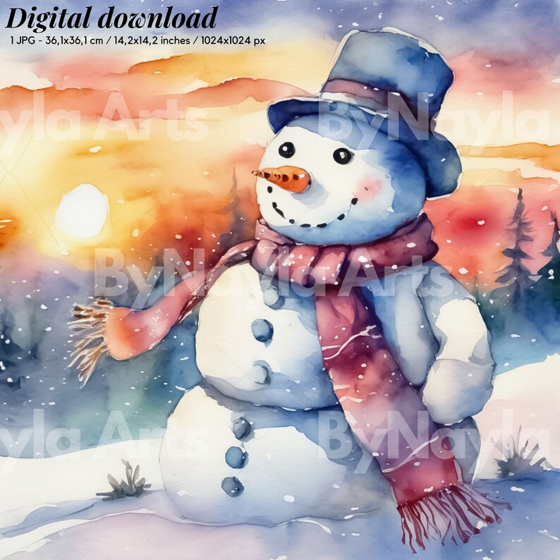 10 Cute Snowman Clipart, Watercolor Snowman, Christmas Clipart, Winter ...