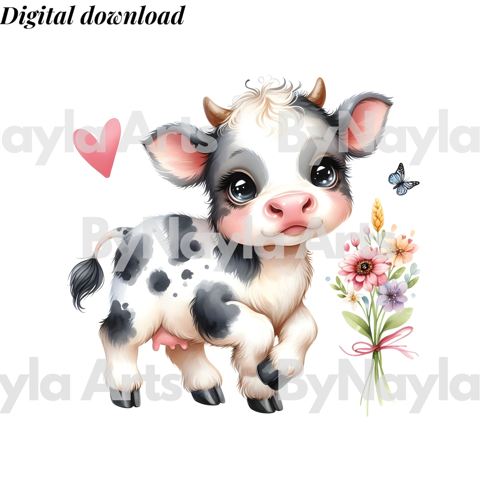 Cute Cows Clipart Bundle Set of 12 JPEGS Instant Download Adorable Cow ...