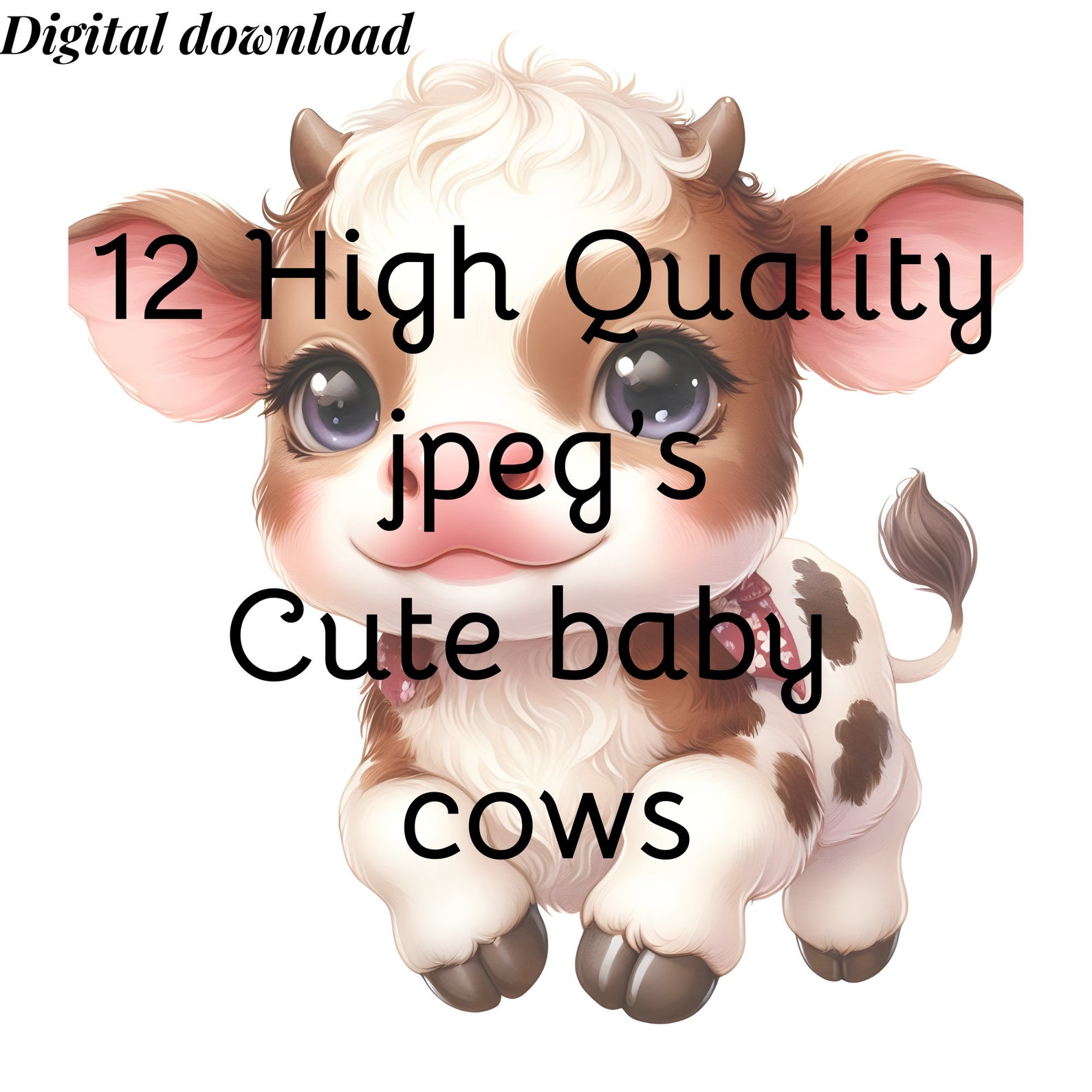 Cute Cows Clipart Bundle Set of 12 JPEGS Instant Download Adorable Cow ...