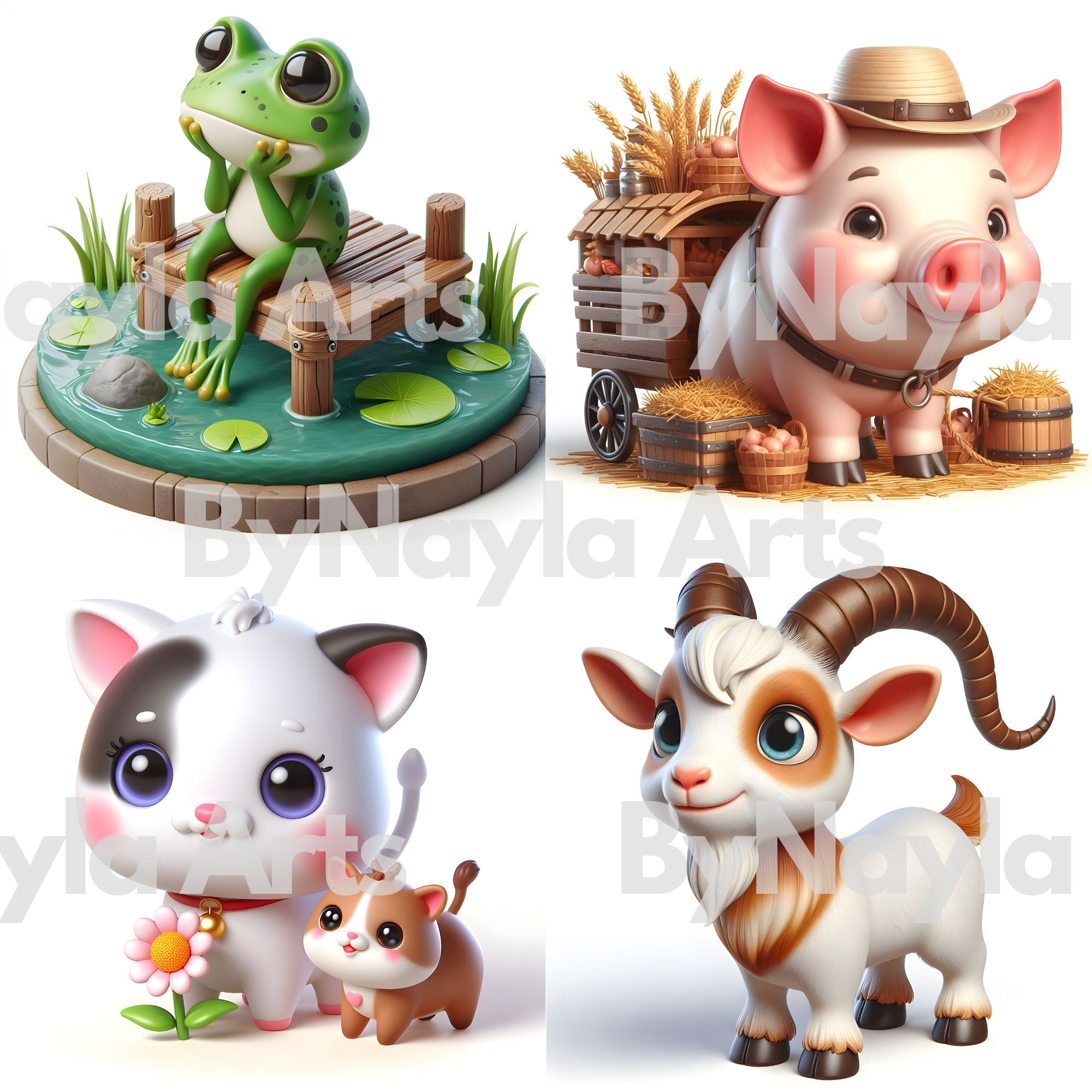 30 High Quality 3D Png, Clipart Gift, 300DPI, Adorable Cute Farm ...