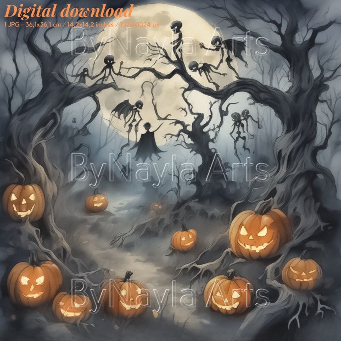 6 Digital Downloads Spooky Wall Art Waterpainted Halloween - Etsy