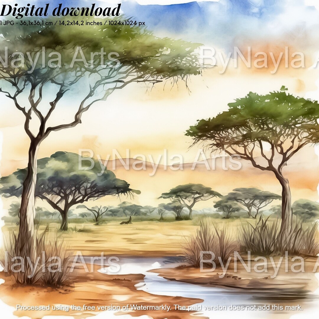 10 Jpgs, Waterpainted, Savannah Landscape, African Animals, Beauty of ...