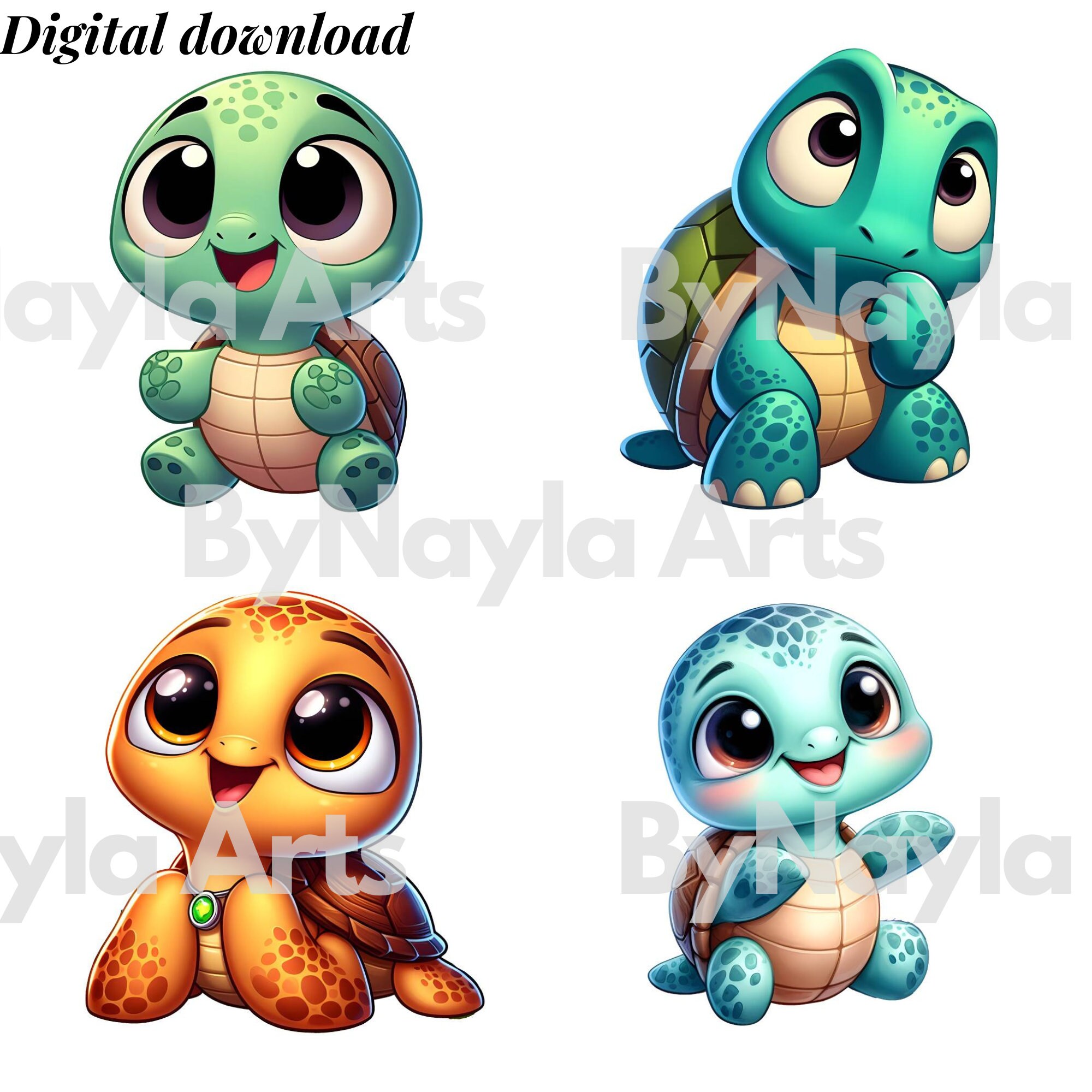 50 Svg / Png, No Background, Adorable Cute Turtles, Whimsical Turtles ...