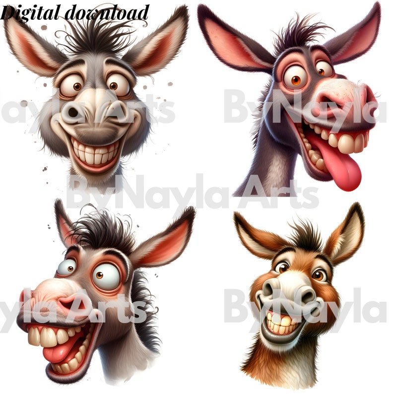 Funny Donkey Clipart Bundle | Set of 30 High Quality Illustrations | Commercial License ...