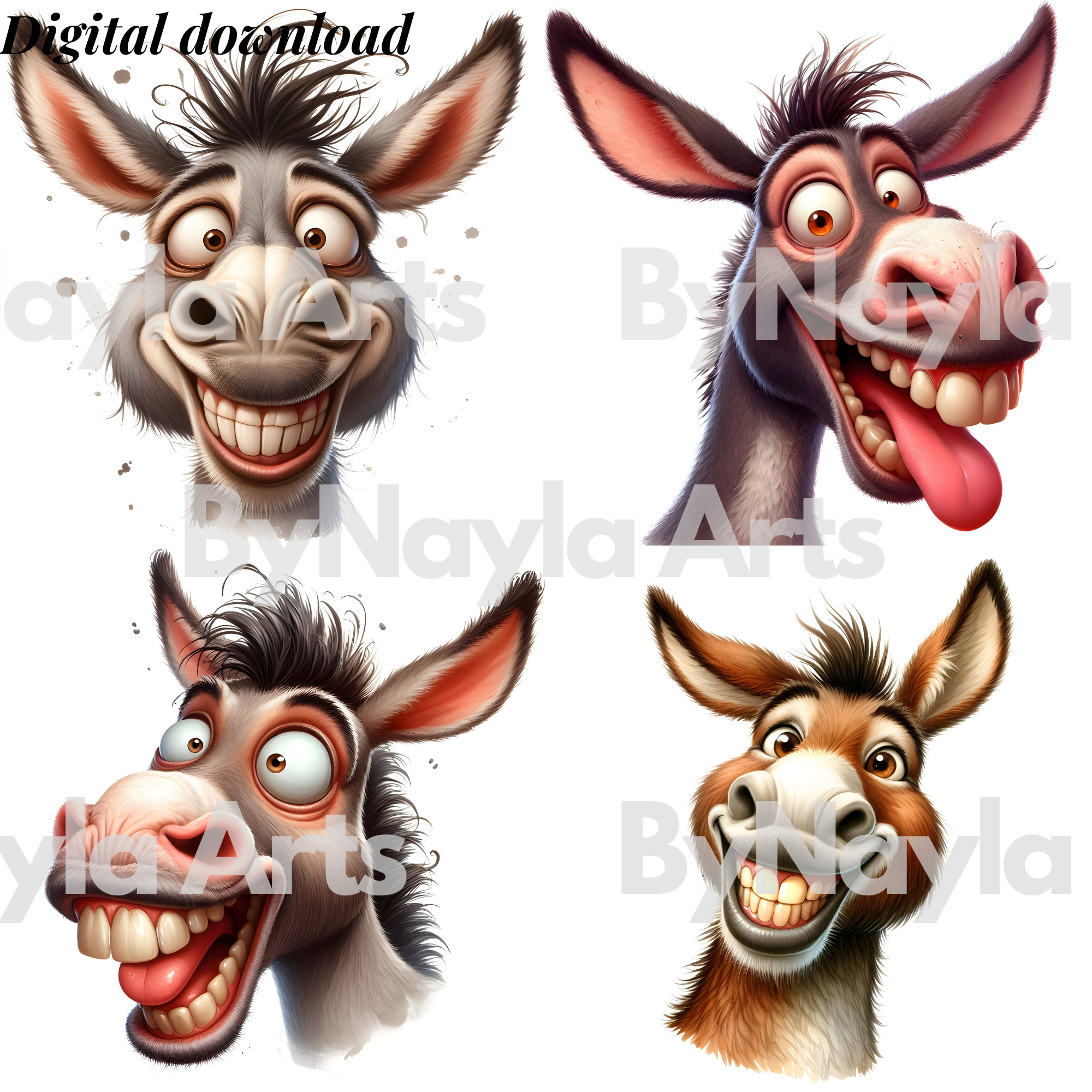 Funny Donkey Clipart Bundle | Set of 30 High Quality Illustrations ...