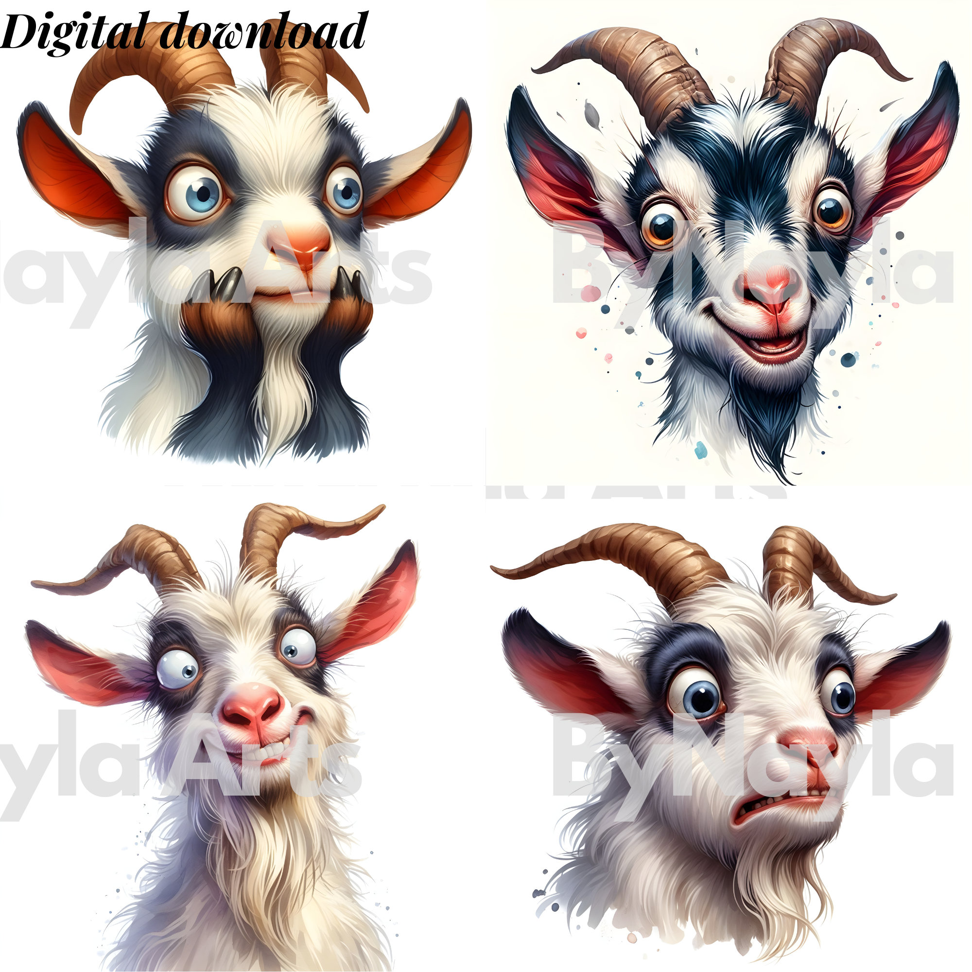 Funny Goat Clipart Bundle | Set of 30 High Quality Illustrations ...