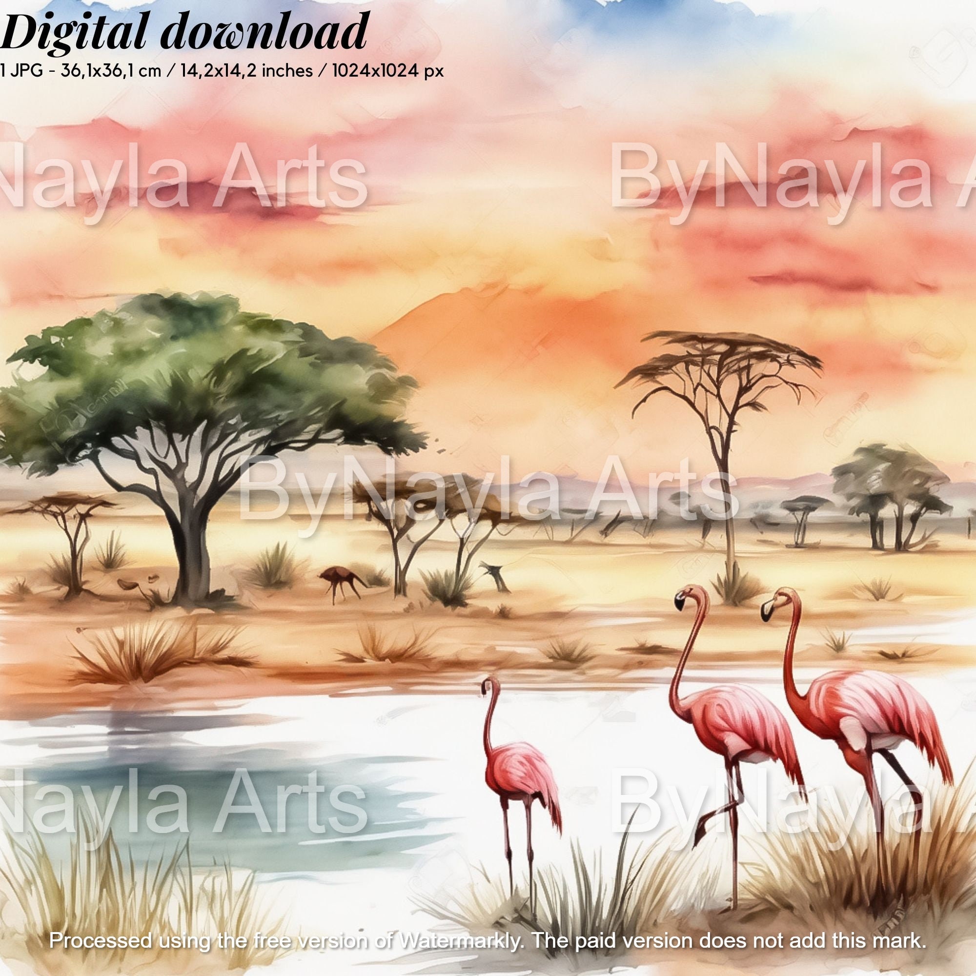 10 Jpgs, Waterpainted, Savannah Landscape, African Animals, Beauty of ...