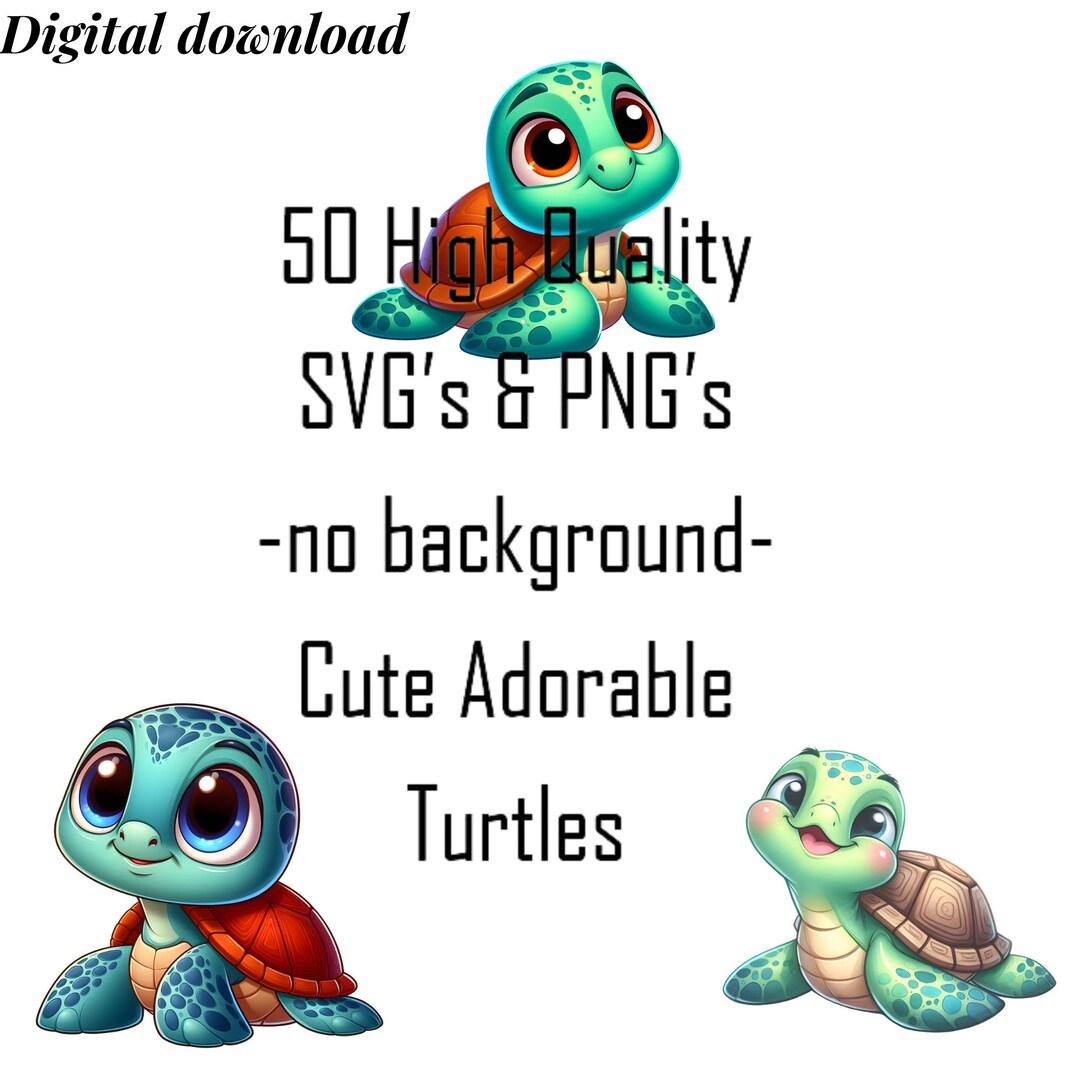 50 Svg / Png, No Background, Adorable Cute Turtles, Whimsical Turtles ...