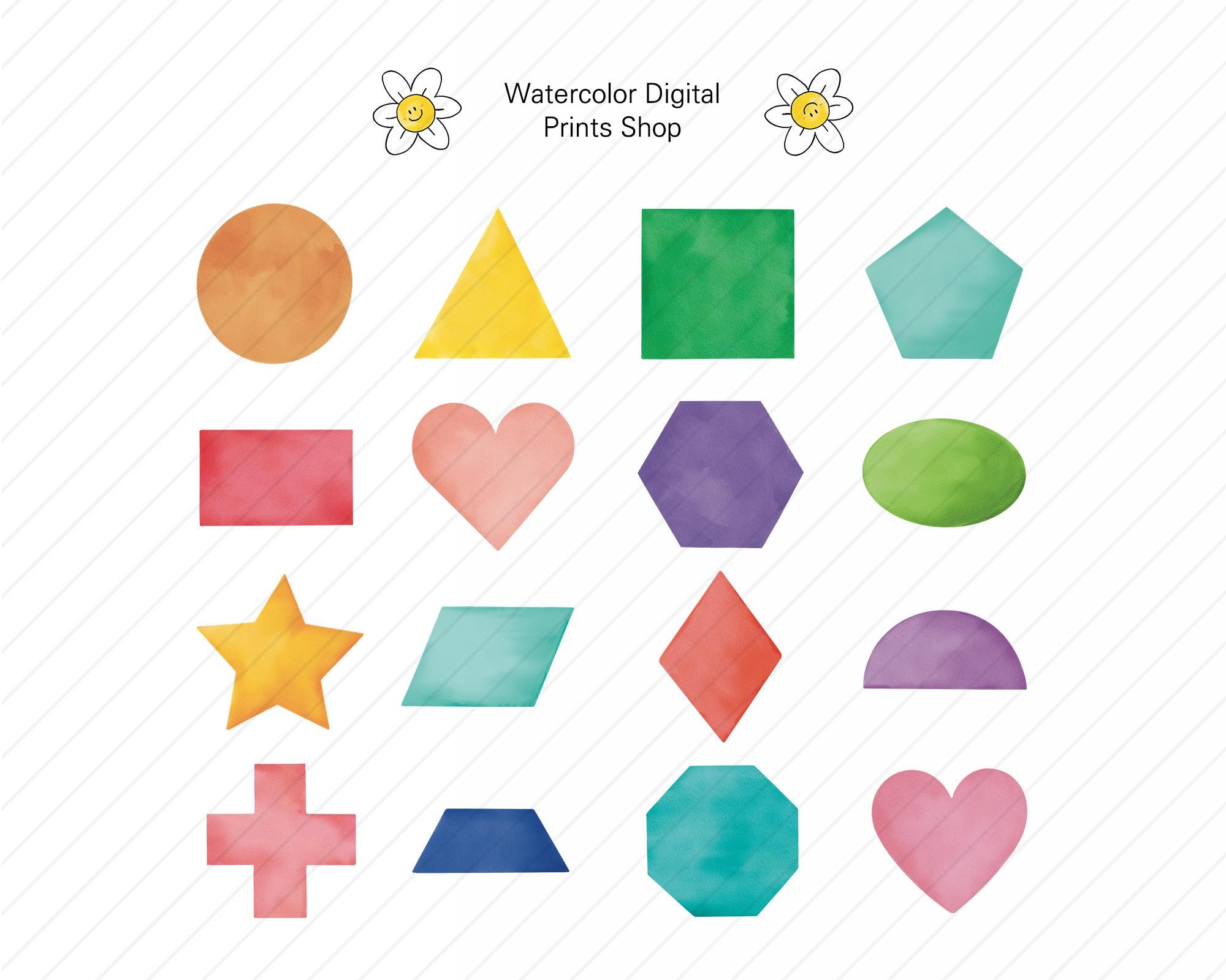 Big Size, Shapes Clipart, Watercolor Shapes Clipart, Commercial Use ...