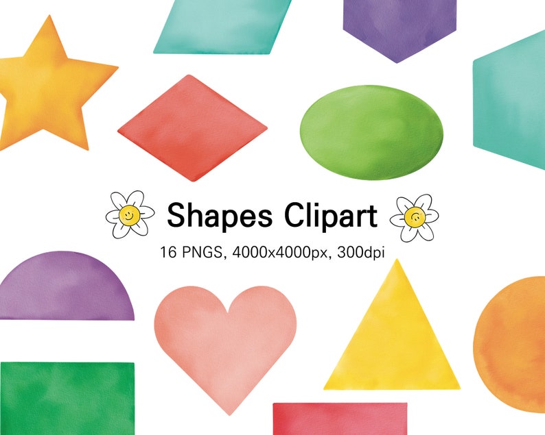 Big Size, Shapes Clipart, Watercolor Shapes Clipart, Commercial Use ...