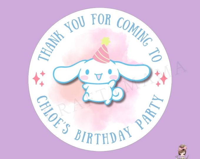 Cinnamoroll Birthday Sticker, Party Favor Sticker, Thank You for Coming ...