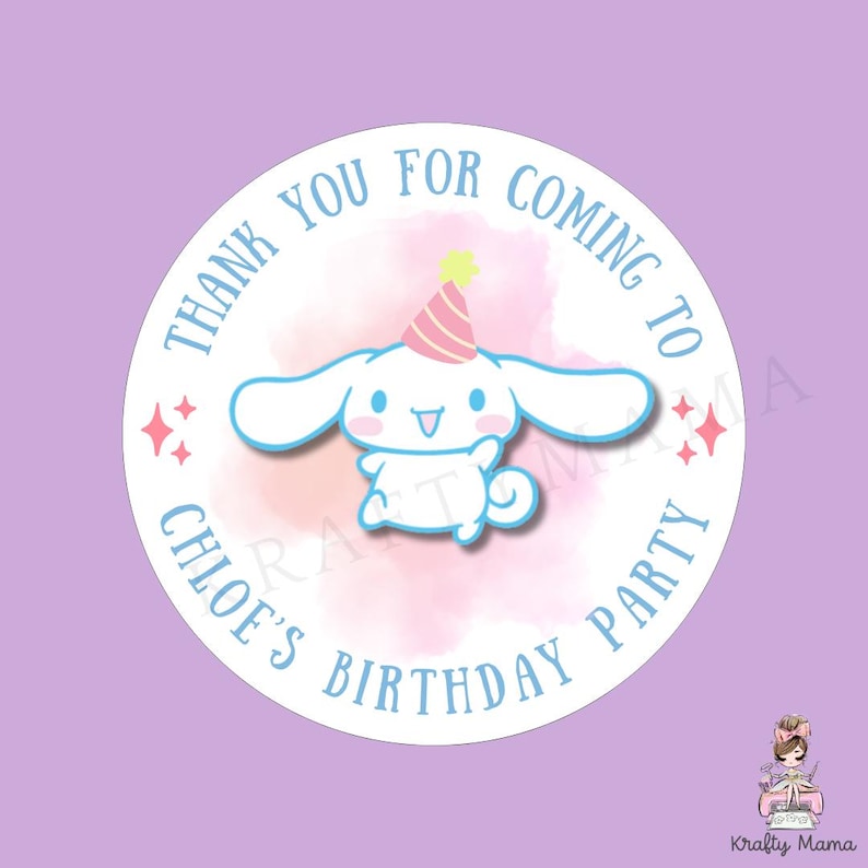 Cinnamoroll Birthday Sticker, Party Favor Sticker, Thank You for Coming ...