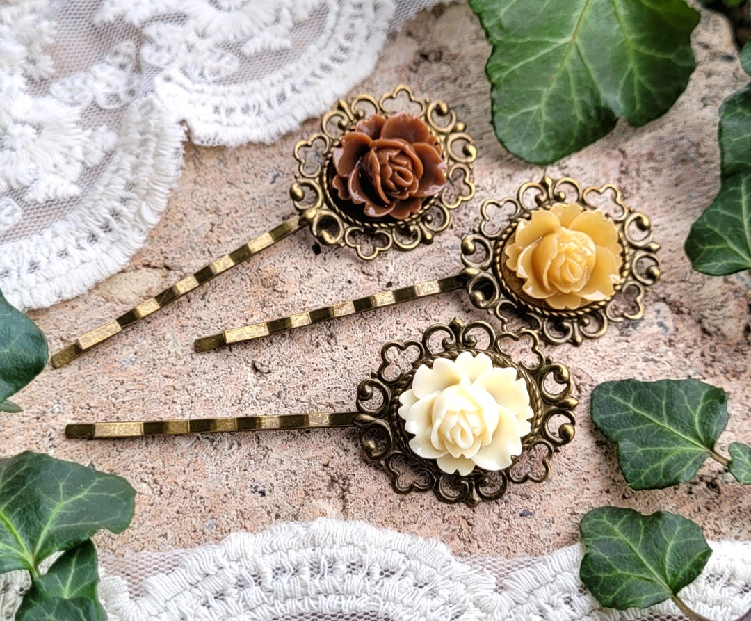 Vintage Hair Clips "vintage Flower" in "coffee", "caramel" and "creme ...
