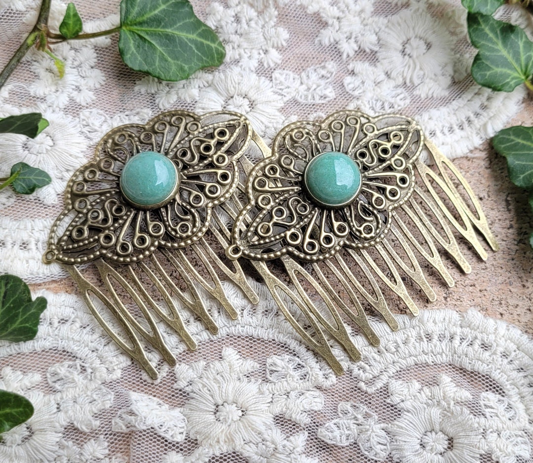 10 Color Variations Set of 2 Hair Combs Made of Brass in Antique Bronze ...