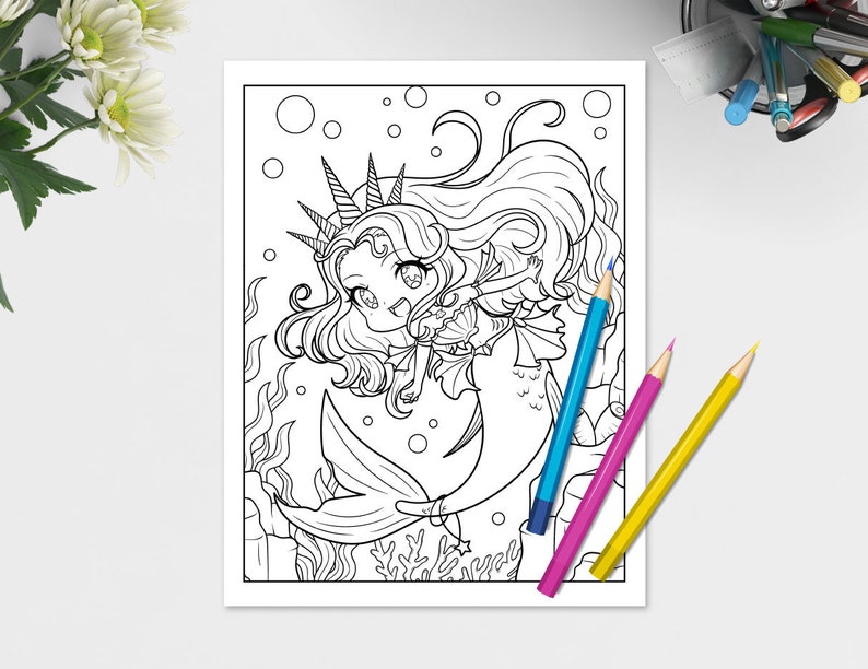 Chibi Mermaid Anime Girls Coloring Pages Set 1 / Downloadable - Etsy
