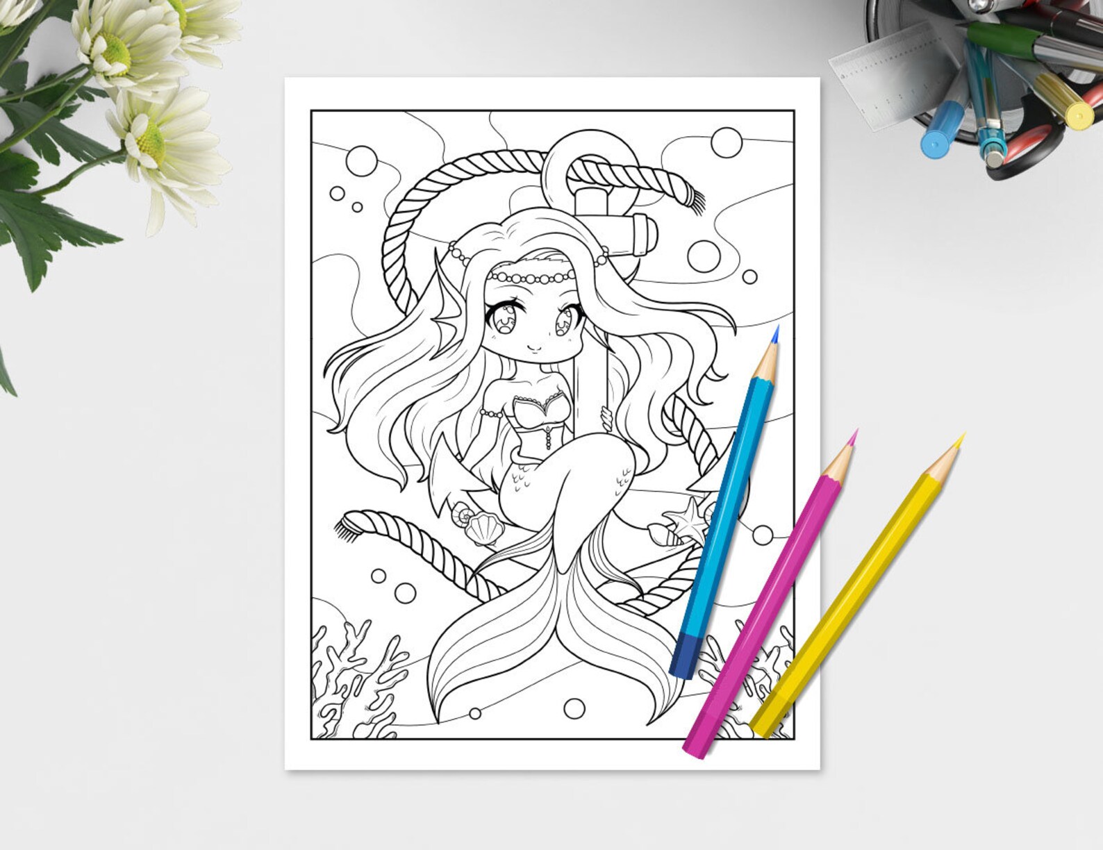 Chibi Mermaid Anime Girls Coloring Pages Set 1 / Downloadable - Etsy