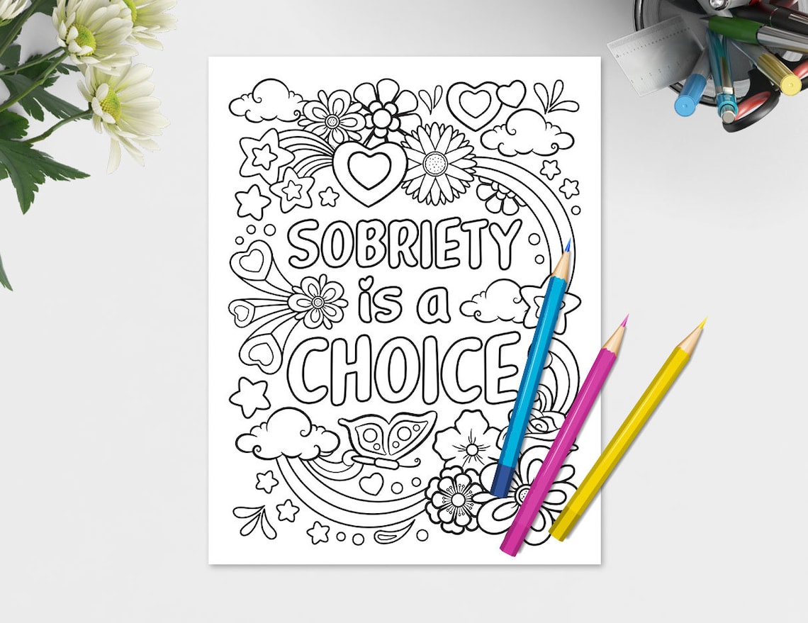 Sober Life Sobreity Coloring Pages Set 5 Downloadable Etsy