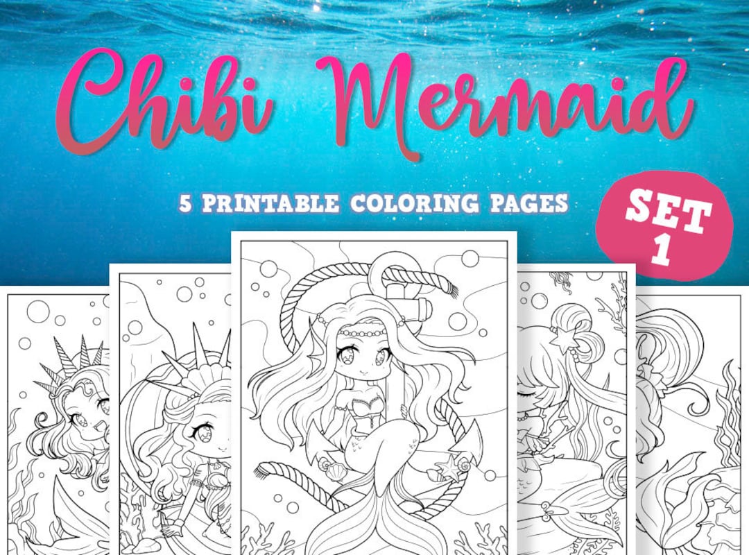 Chibi Mermaid Anime Girls Coloring Pages Set 1 / Downloadable - Etsy