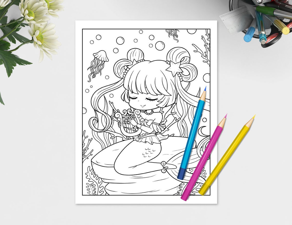 Chibi Mermaid Anime Girls Coloring Pages Set 1 / Downloadable - Etsy