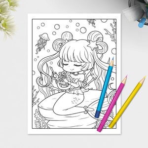 Chibi Mermaid Anime Girls Coloring Pages Set 1 / Downloadable - Etsy