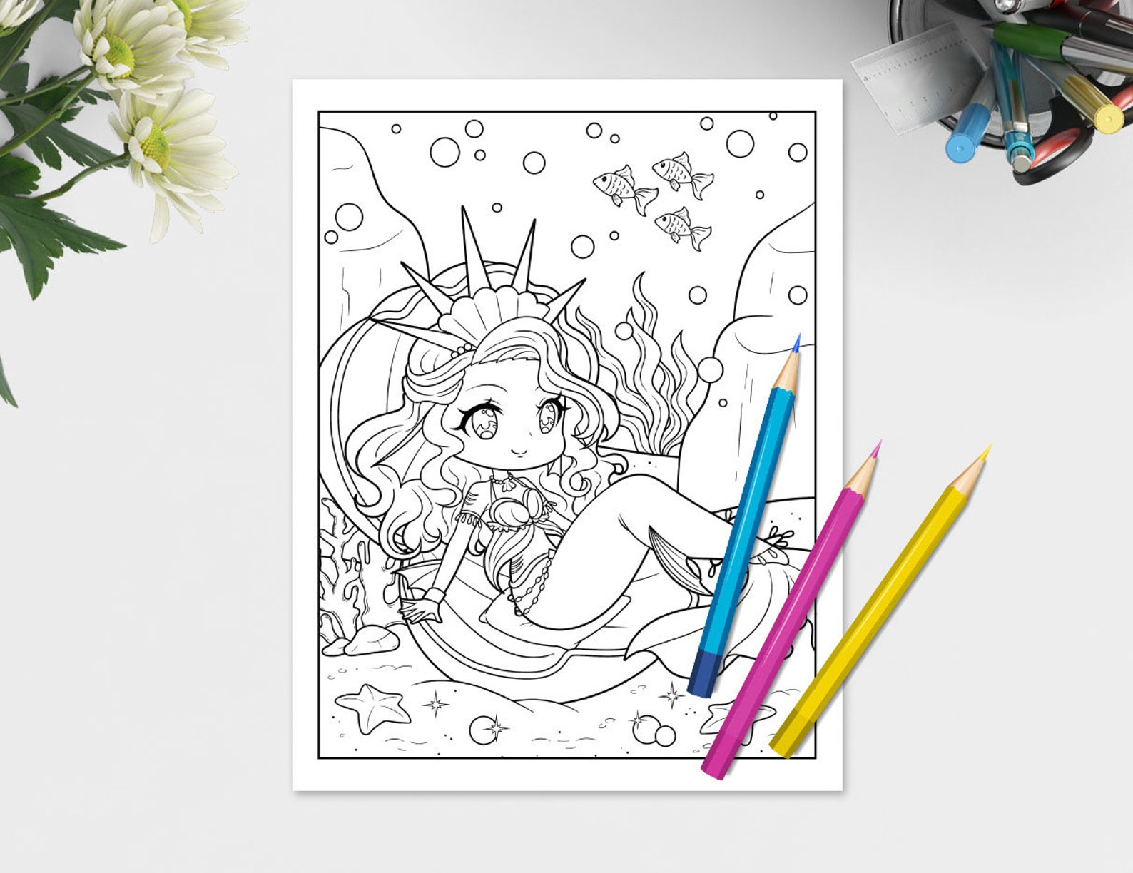 Chibi Mermaid Anime Girls Coloring Pages Set 1 / Downloadable - Etsy