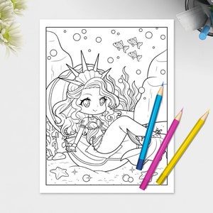 Chibi Mermaid Anime Girls Coloring Pages Set 1 / Downloadable - Etsy