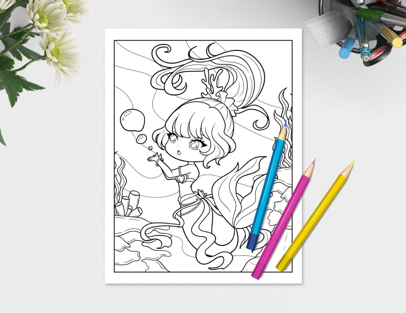 Chibi Mermaid Anime Girls Coloring Pages Set 1 / Downloadable - Etsy