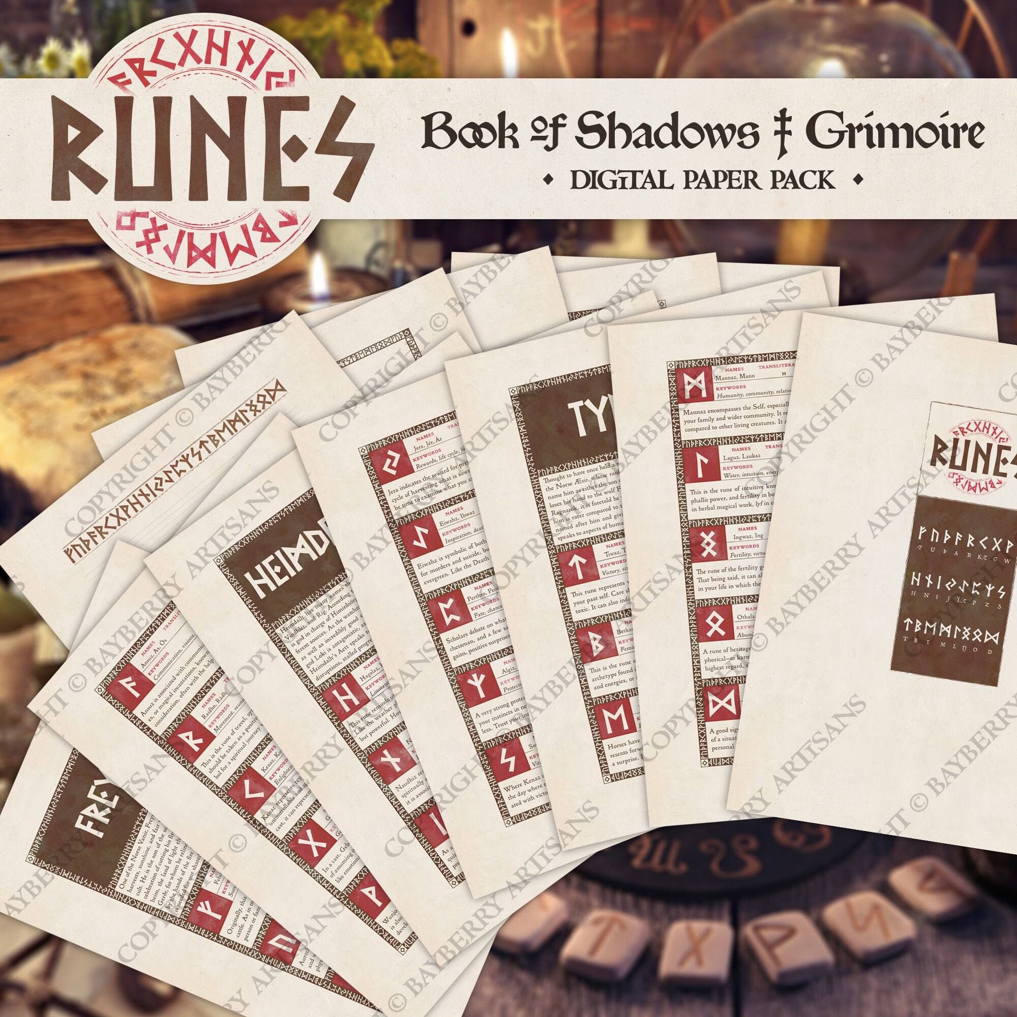 Elder Futhark Runes Digital Grimoire Printable Pages | Book of Shadows ...
