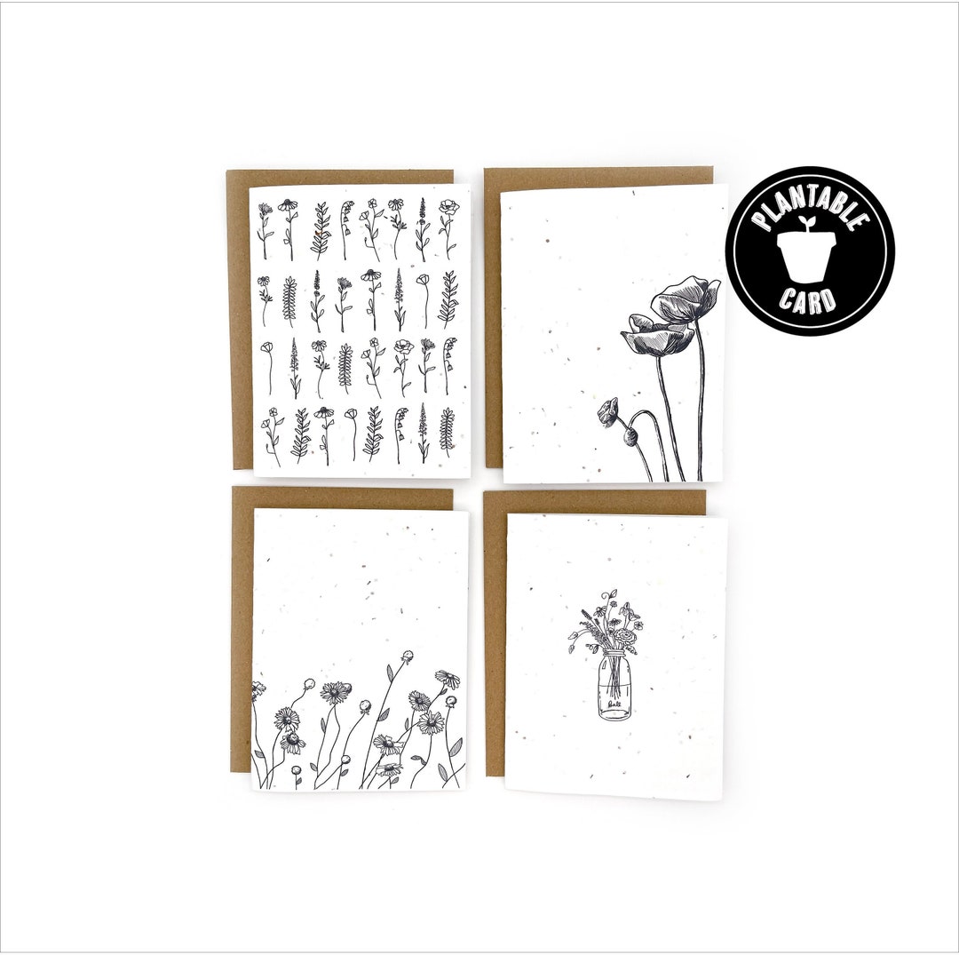 Wildflower Seed Paper Notecard Box Set of Four Cards, Plantable Cards ...