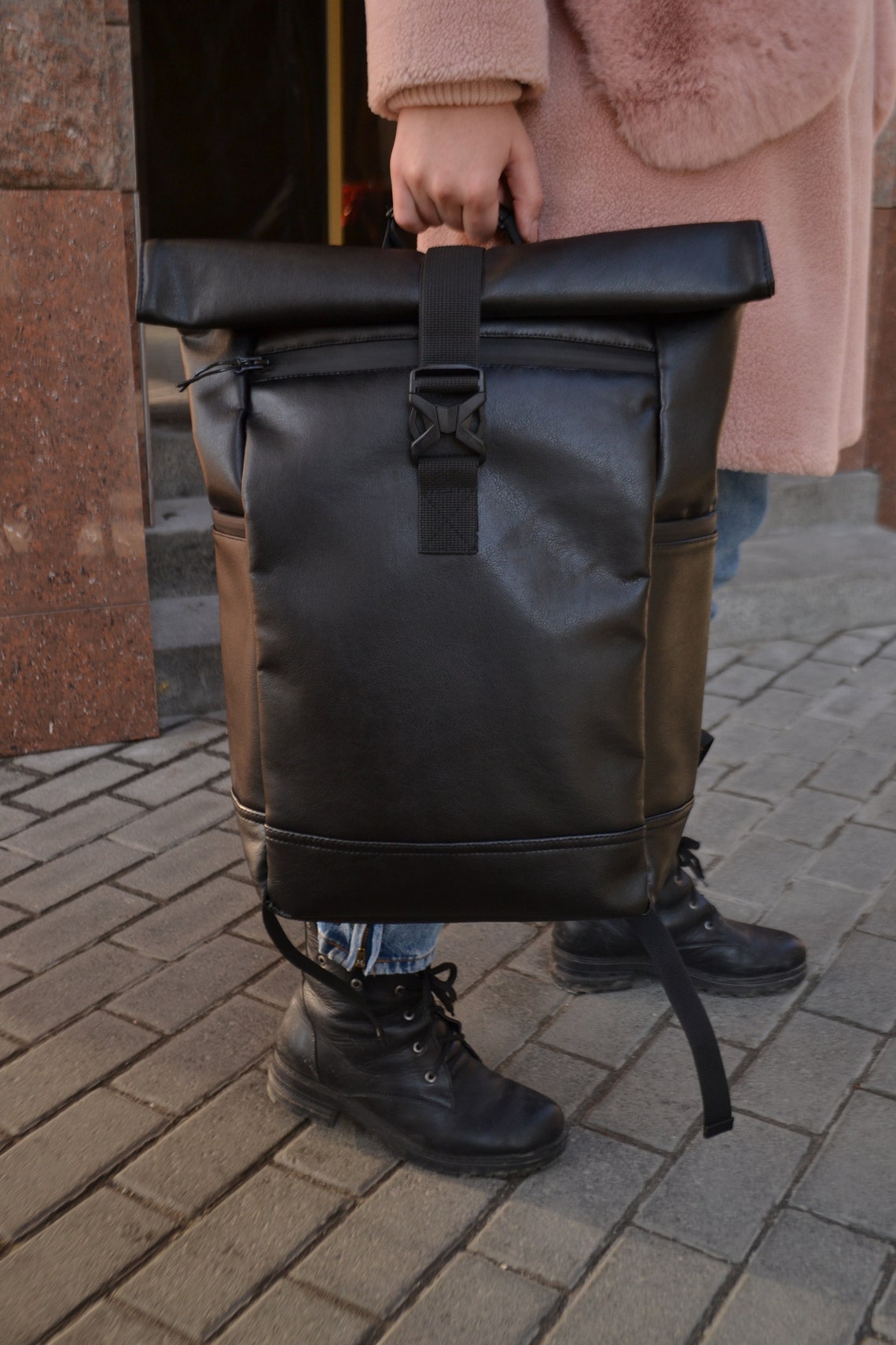 Roll Top Backpack Man Roll Top Vegan Backpack Backpack for | Etsy