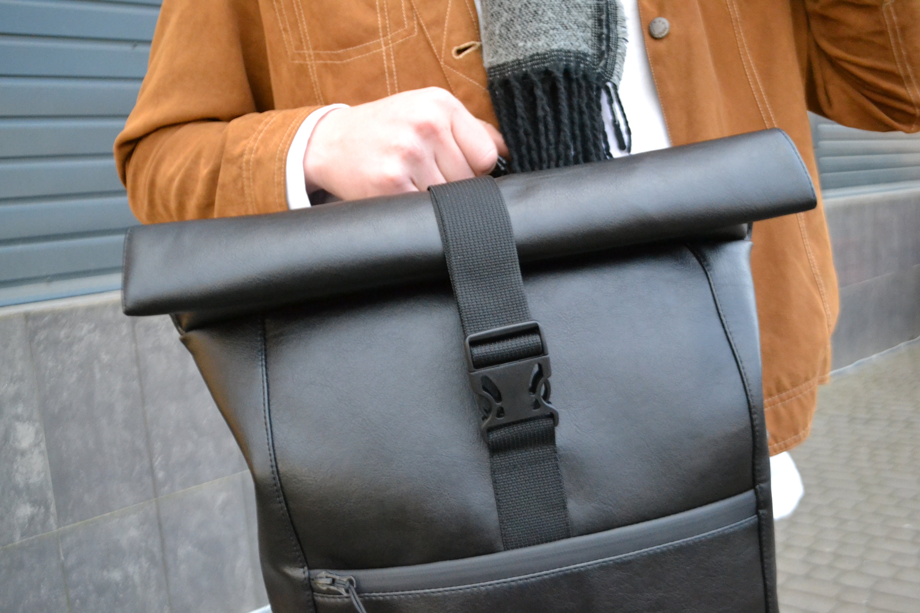 Roll Top Backpack Leather Backpack Travel Rucksack Laptop - Etsy