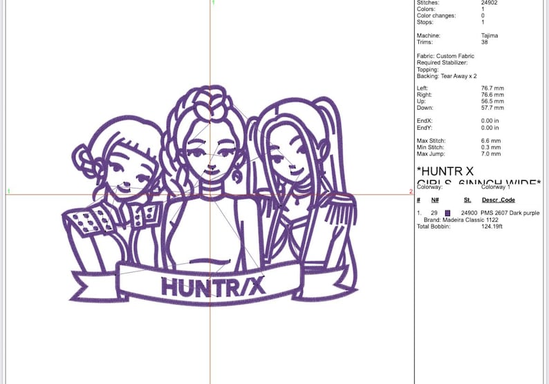 HUNTRIX Outline Embroidery File - Kpop Demon Hunters Design - Etsy
