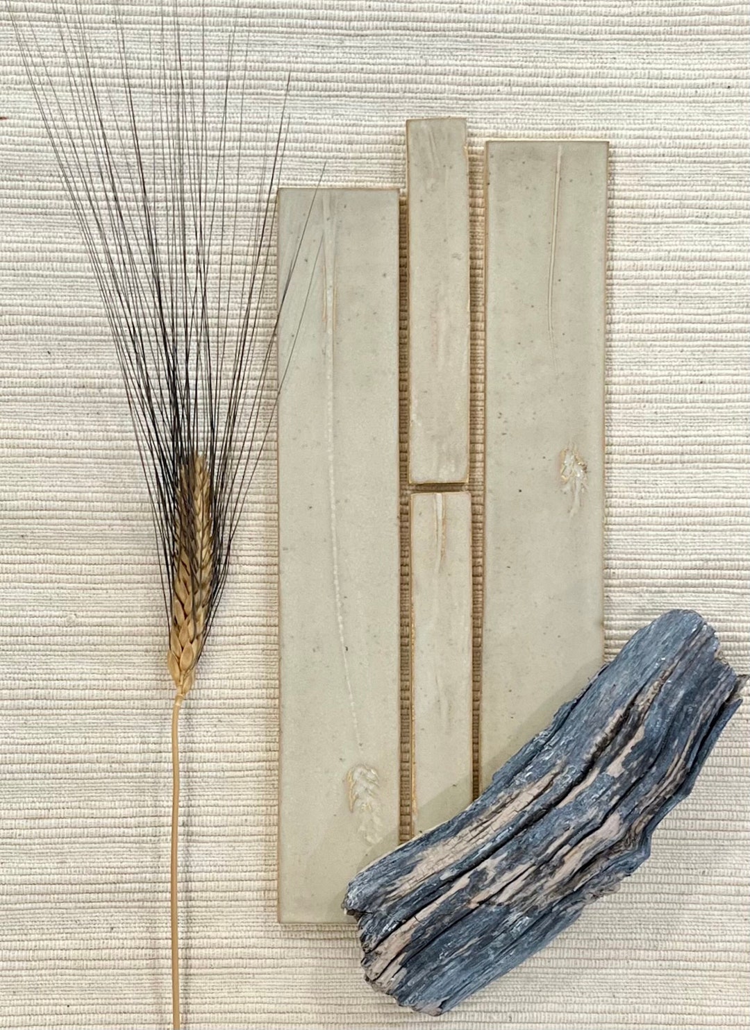 Botanical Tile: Wheat & Bark Imprint, Creamy White With Golden ...