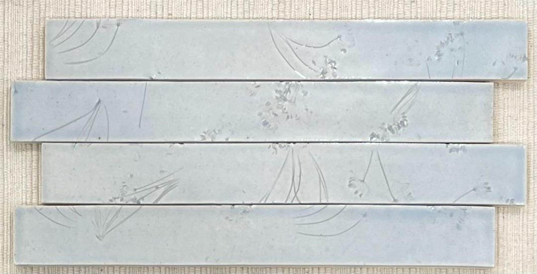 Hand-imprinted Botanical Tiles; Ice Blue; Ideal for Kitchen, Bathroom ...