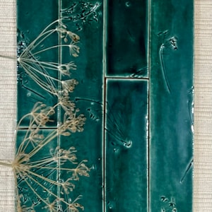 Hand-imprinted Botanical Tile, Emerald Green, Vibrant Tile Combination ...