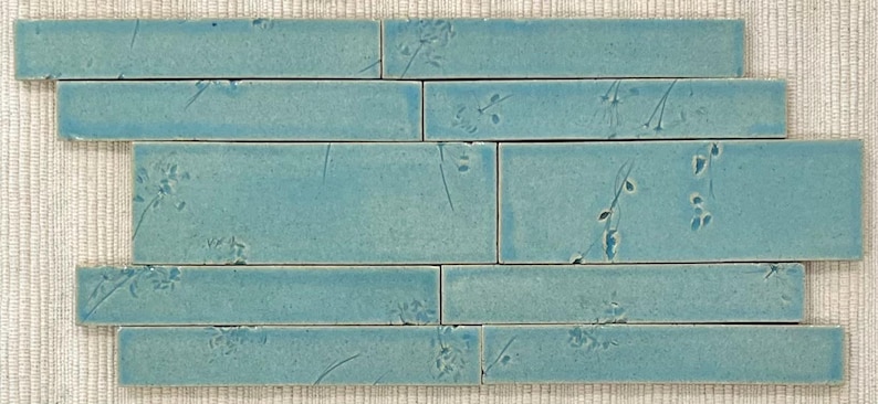 Handmade Light Blue Raku Clay Tile: Botanical Imprint Backsplash - Etsy
