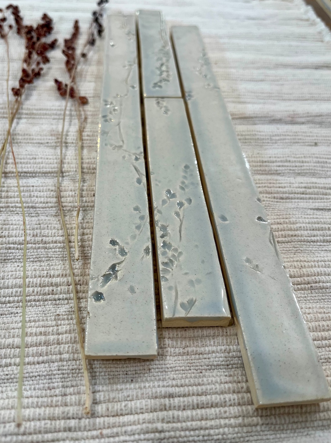Handmade Botanical Tile: Light Blue Kitchen/bathroom Backsplash - Etsy