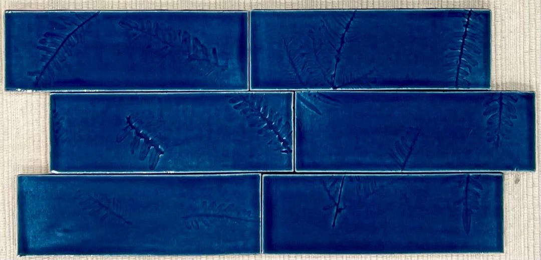 Handmade Botanical Tiles: Vivid Blue Fern Imprint - Etsy