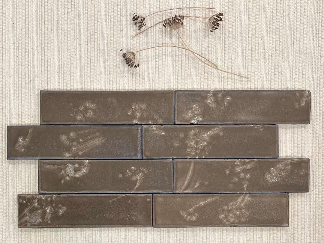 Hand-imprinted Botanical Tile in Antique Brass; Kitchen/bathroom ...