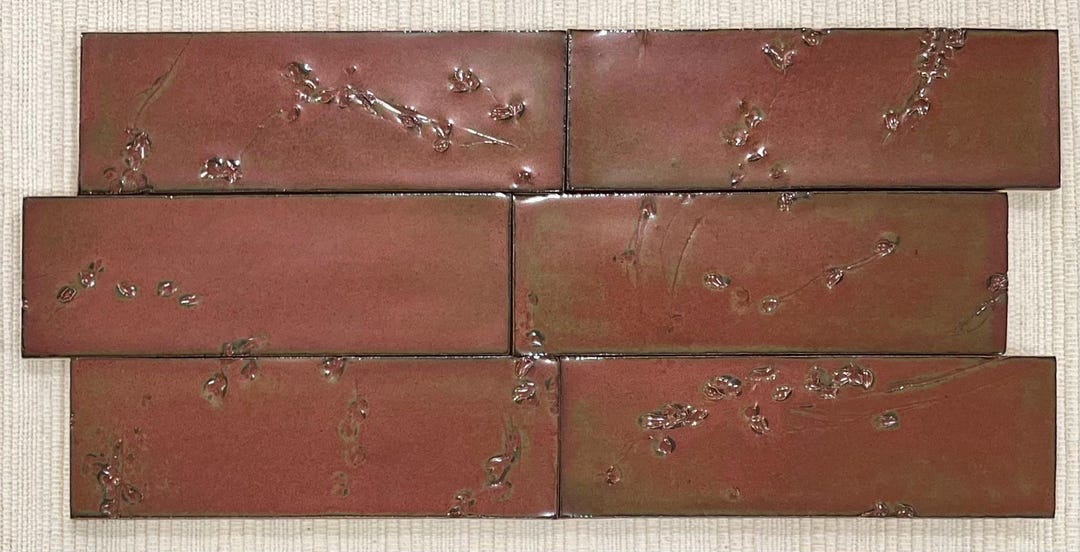 Hand-imprinted Botanical Tiles; Beautiful Glossy Copper Red; Ideal for ...