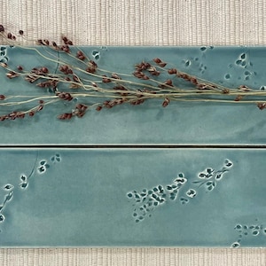 Hand-imprinted Botanical Tiles; Blue/blue-green/blue-grey; Ideal for ...
