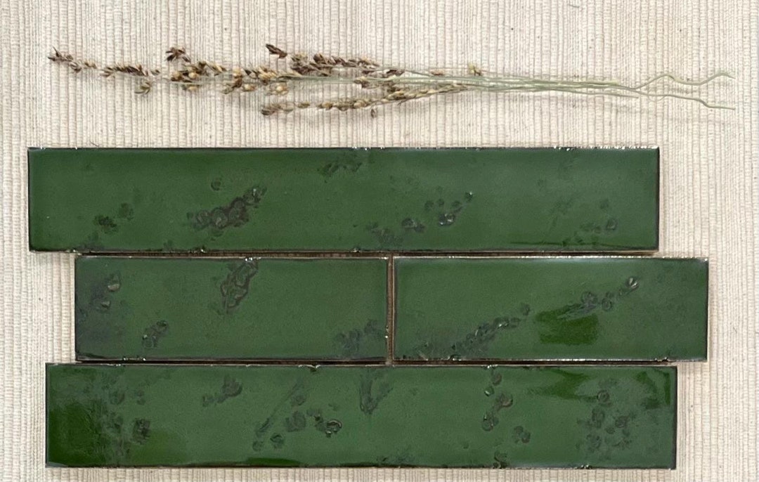 Hand-imprinted Botanical Tiles; Reflective Green/forest Green/rich ...