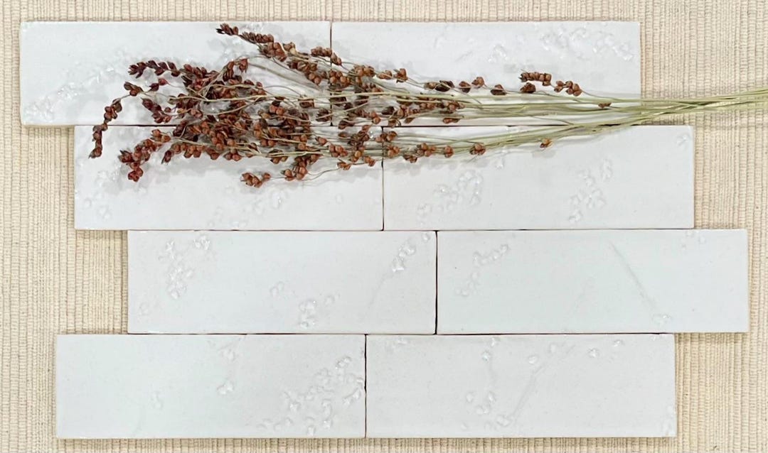 Satin White Botanical Tile: Handmade 2x6 Kitchen/bathroom Tile - Etsy