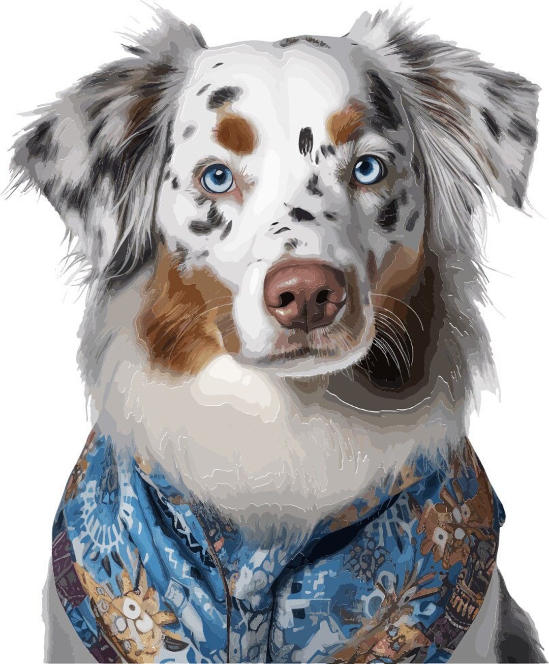 Blue-eyed Mini Aussie Vector - Dog With Bandanna Illustration - Digital ...