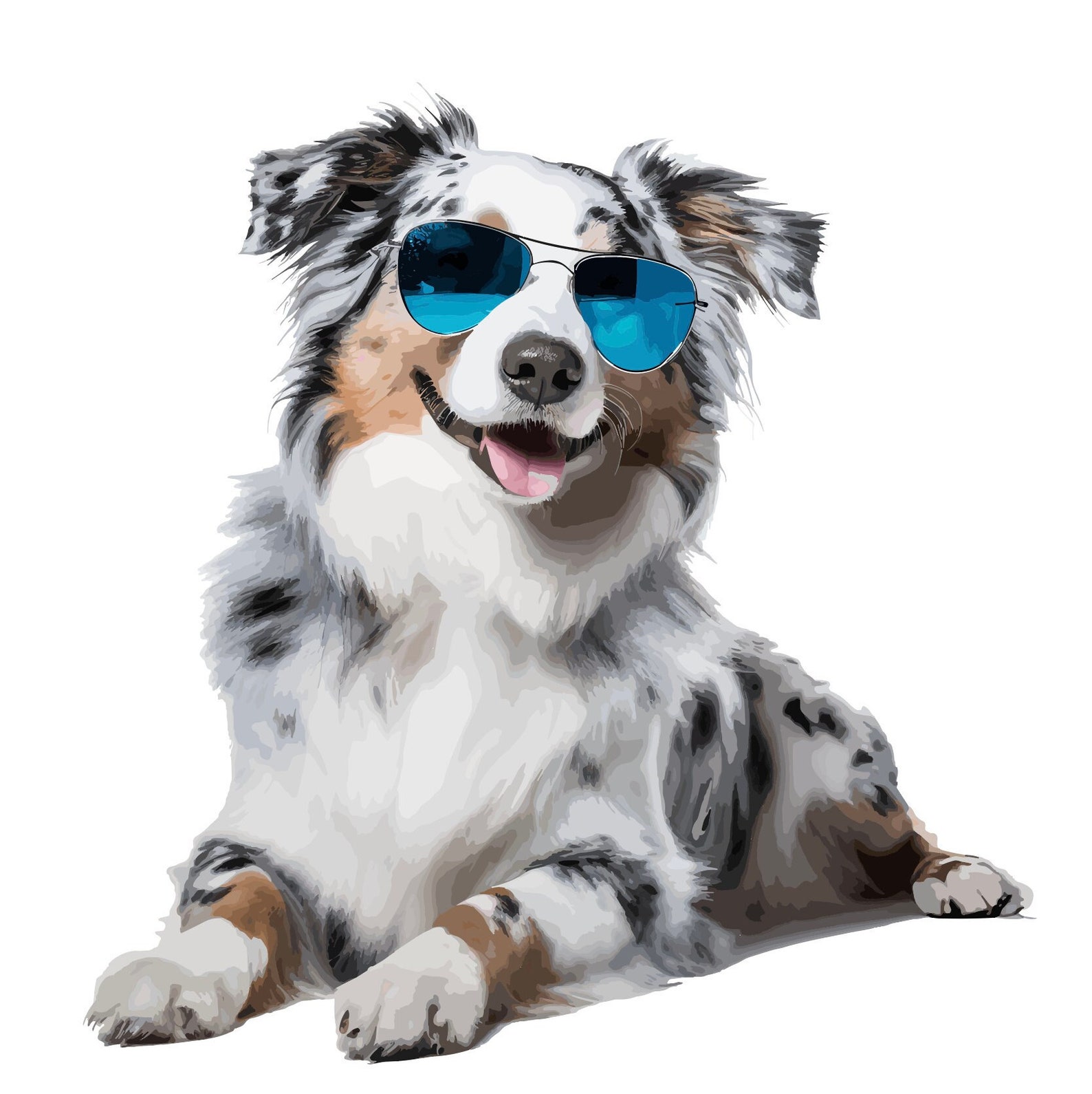 Blue Merle Aussie With Sunglasses - Fun Vector Design - Digital ...